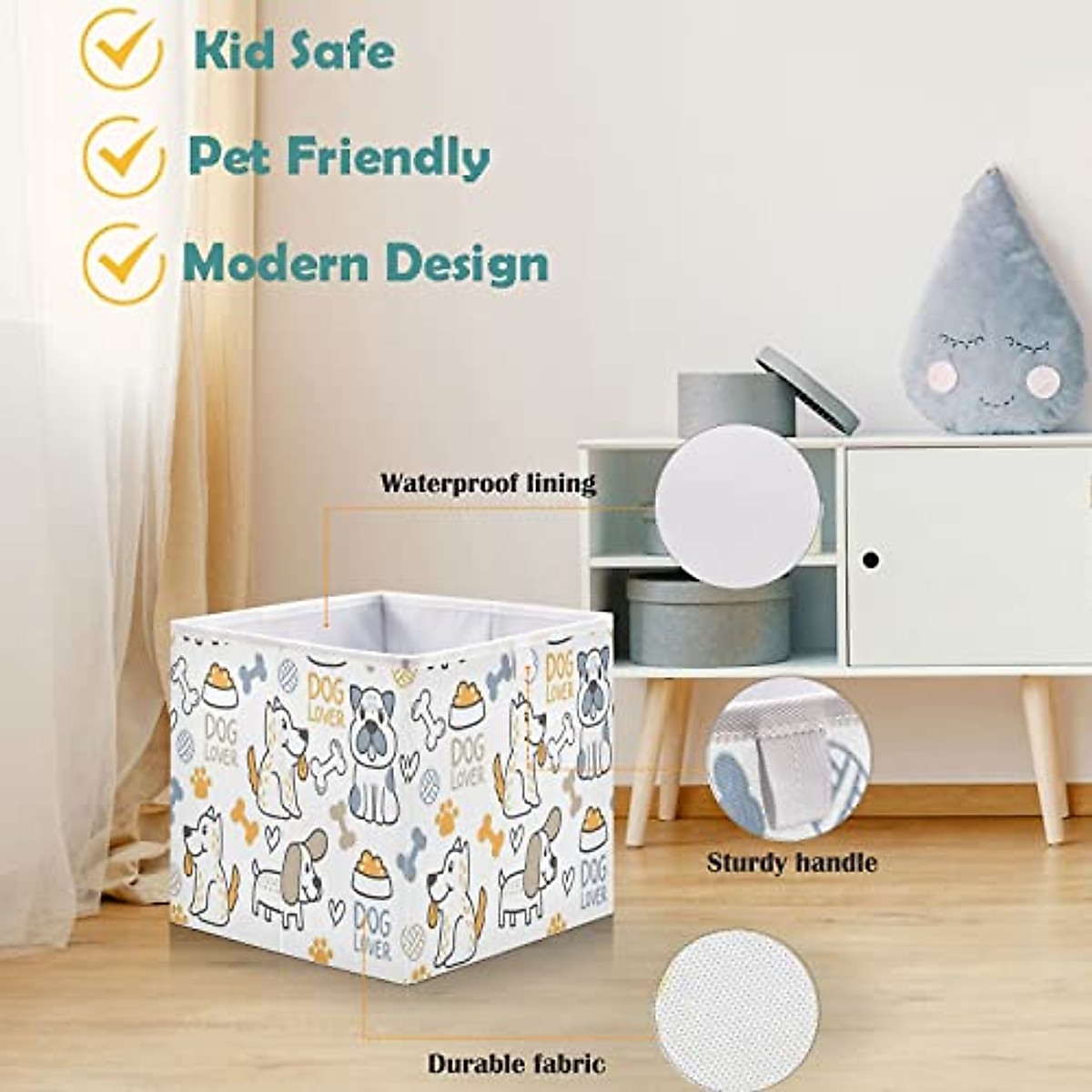 visesunny Closet Baskets Funny Dog Storage Bins Fabric Baskets for Organizing Shelves Foldable Storage Cube Bins for Clothes, Toys, Baby Toiletry, Office Supply