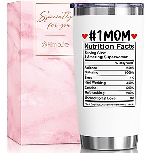 Fimibuke Gifts for Mom from Daughter, Son - 20 OZ Tumbler Mothers Day Gifts for Mom, Mother-in-Law, Wife, Women - Nutrition Facts Insulated Cups Funny Birthday Presents Boxed Gifts from Kids Husband