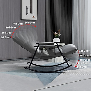 ZJhome Velvet Accent Folding Rocking Recliner Chair Nursery with Side Pocket Adjustable High Back & Foot Rest, Comfortable Upholstered Nursing Glider Rocker Armchair for Living Room, Bedroom(Gray)