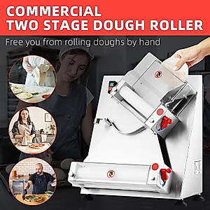 Commercial Pizza Dough Roller Sheeter, Max 12", Automatic 370W Electric Pizza Dough Roller, Stainless Steel, Suitable for Noodle, Pizza Bread and Pasta Maker Equipment