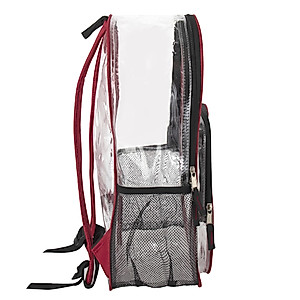 Summit Ridge Waterproof Clear Backpack with Water Bottle Holder Stadium Approved Heavy Duty Clear Backpack Quality See Through Bag (Red)