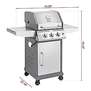 Royal Gourmet GG3001S Stainless Steel 3-Burner Propane, 25,500 BTU Cabinet Style Gas Side Tables, Outdoor Cooking Grill for Patio Garden Barbecue, Silver