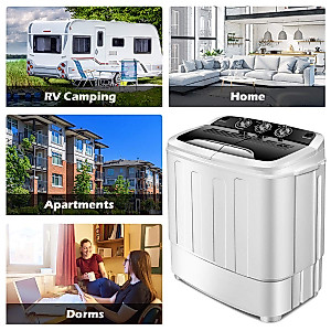 Giantex Portable Compact 13 Lbs Mini Twin Tub Washing Machine Washer Spin Dryer (Black&White)