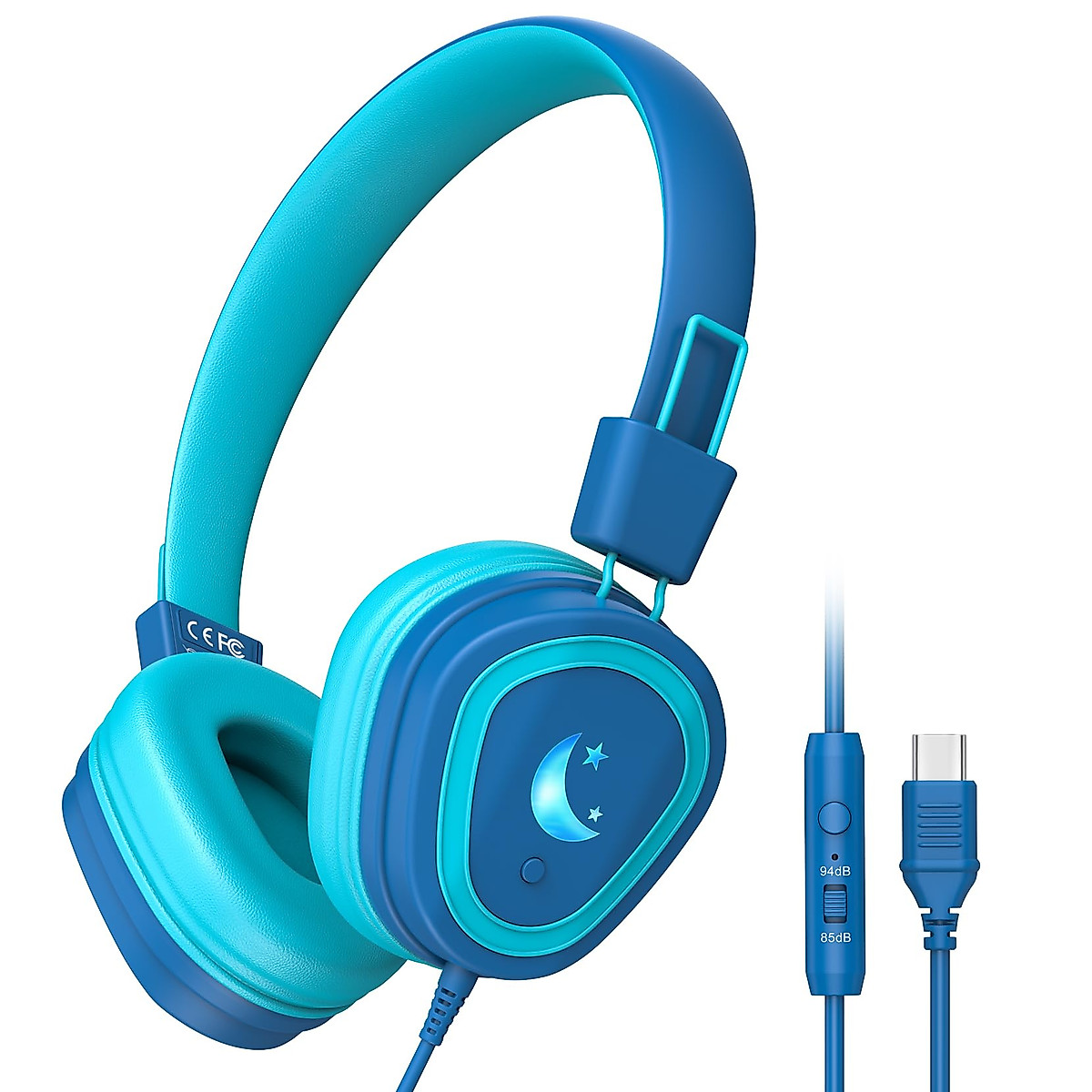 Kids Headphones for School,2024 Upgrade USB Type C Kids Headphone with Microphone, Wired Boys Girls Headphones with Safe Limiter 85dB/95dB, Foldable Over Ear Headphones for School/iPad/Tablets/Travel