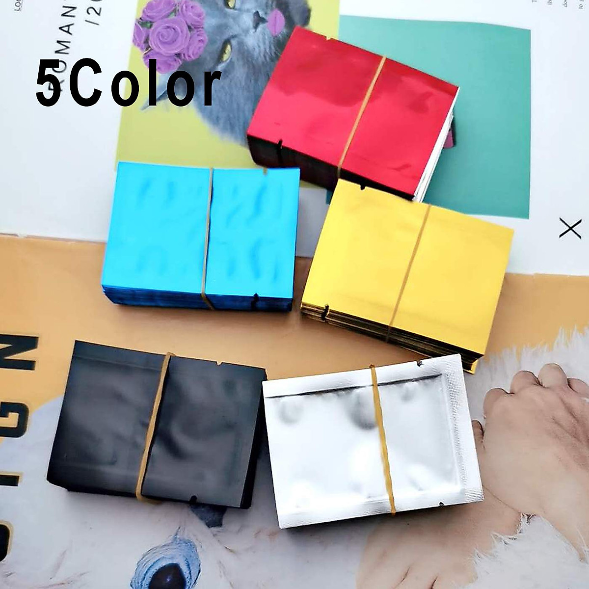 Markeny 500 Pack Aluminum Foil Bags, Matte Sample Pack Flat Open Top Resealable Tear Notch Aluminum Foil Mylar Bags, 5 x 7 cm/ 2x 2.7 inch, 5 Color