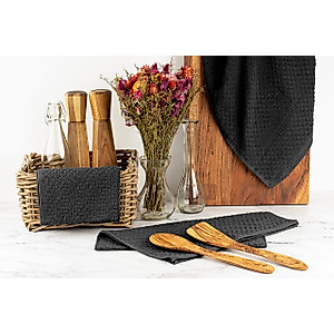 Super Absorbent Kitchen Towels 12 Pack - Premium 100% Cotton Kitchen Towels, 450GSM Thick Machine Washable Black Dish Towels for Kitchen Drying, Cleaning, Dobby Weave, Unmatched Quality