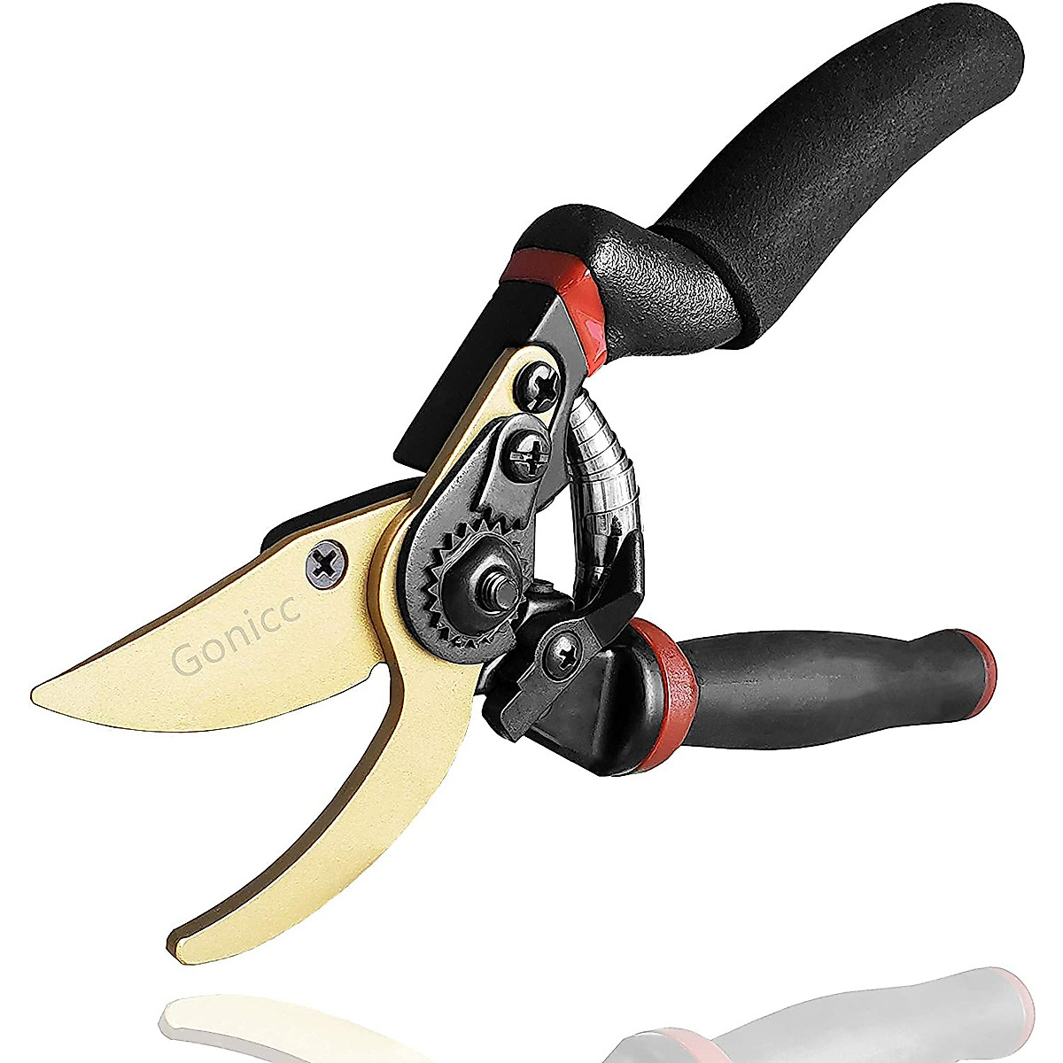 gonicc 8.5" Professional Rotating Bypass Titanium Coated Pruning Shears(GPPS-1014), Secateurs, Scissors, Pruners with Heavy Duty SK5 Blade. Soft Cushion Grip Handle for Everyone.