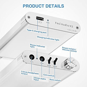 Fosi Audio N2 Headset Portable Amp Gain & Bass Switch Hi-Fi 3.5MM Earphone Headset Powered Dual-Output with Lithium Battery for iPhone, iPad, iPod, MP3 and Computers Speakers