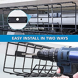 oosofitt Under Desk Cable Management Tray 2 Pack, Cable Management for Wire/Cord/Power Strip, Metal Cable Management Basket with 15lb Bearing, Cord Management Organizer Kit for Home/Office