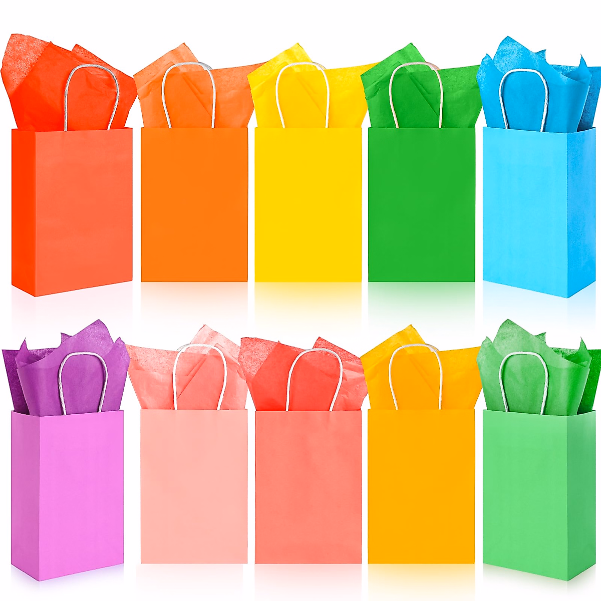 Shindel 40PCS Gift Bags with Handles, 10 Colors Party Favor Bags with Gift Wrapping Paper Rainbow Gift Bags for Wedding Birthday Party Supplies and Gifts (5.5" x 7.9" x 2.8")