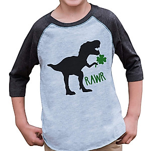 7 ate 9 Apparel Kids Dinosaur St. Patricks Day 3T Grey Raglan