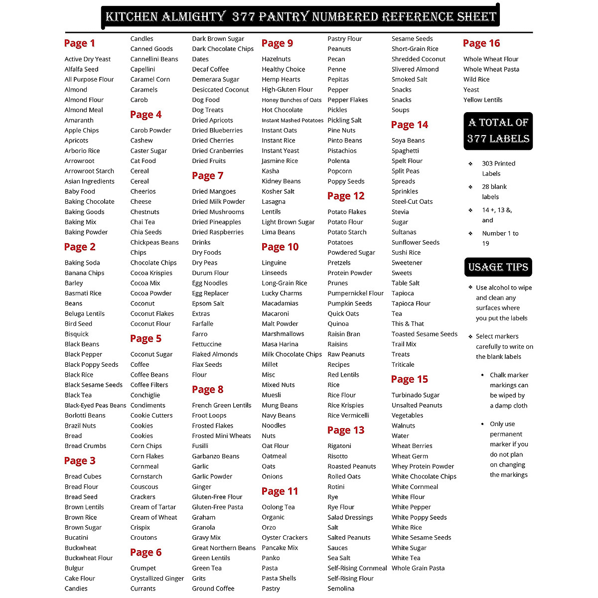 Pantry Labels: 377 Bold Cursive Gloss Clear Preprinted Water Resistant Complete Label Set to Organize Storage Containers, Jars & Canisters w/ a Extra Write-on Sticker
