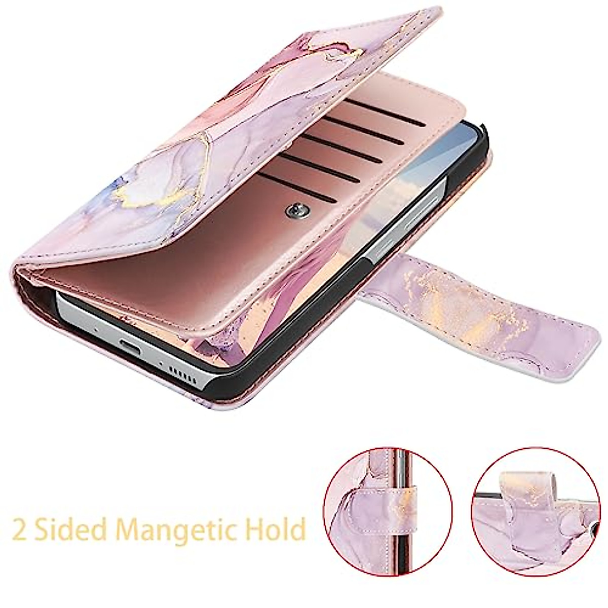 Fingic Samsung Galaxy A54 5G Case,Samsung A54 5G Wallet Case【9 Card Holder】 Rose Gold Marble PU Leather Detachable Wrist Strap Wallet Case for Women Girls Cover Case for Samsung Galaxy A54 5G,6.4Inch