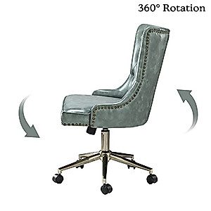 HULALAHOME PU Leather Office Chair Armless, Home Office Leisure Chair Ergonomic Mid-Back PU Leather Armless Chair Upholstered with 5 Rolling Casters, Height Adjustable Swivel Task Chair, SAGE