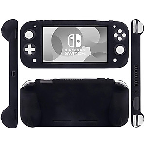Silicone Protective Case for Nintendo Switch Lite, Soft Grip Case Cover with Comfort Ergonomic Handles for Nintendo Switch Lite 2019 [Self Stand][4 Thumb Stick Caps] (Black)