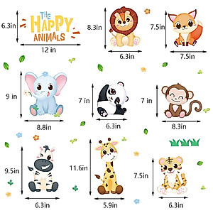 Supzone Cartoon Animal Wall Decal Jungle Animals Wall Stickers Monkey Lion Giraffe Wall Decor DIY Vinyl Mural Art for Kids Baby Nursery Playroom Bedroom Living Room Home Decoration