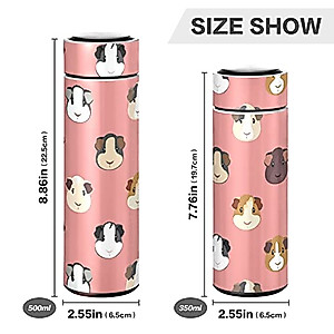 Glaphy Cartoon Guinea Pig Pink Water Bottle, BPA-Free, Stainless Steel, 12 oz Insulated Water Bottles Kids, for School, Office, Gym, Sports, Travel, 350ml