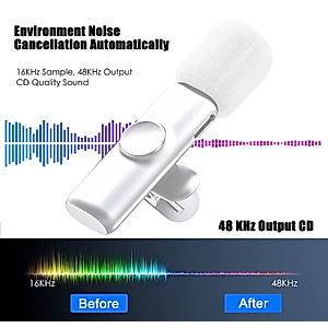 Oakaylif Wireless Microphones, Lavalier Microphone for Smartphone Plug-Play Recording Microphones Automatic Noise Reduction for Smartphone, Laptop, Vlog, Tiktok, Facebook, YouTube - White