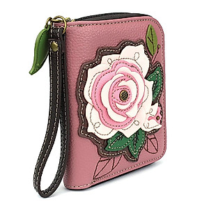 Chala Group Handbags Pink Rose Zip-Around Wallet - Wristlet, Brown, 5 inch x 6 inch x 1 inch