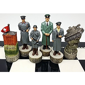 World War 2 US vs Germany Chess Set Hand Painted W/High Gloss Black & White Board WW2