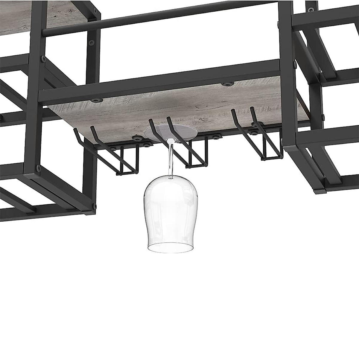 GiftGo Industrial Brown Wall Mounted Wine Rack with 3 Steam Glass Holder Partial Wood Shelf Black Metal Bottle Holder Multi Functional Wine Storage Display Rack for Home Bar Dining Room Kitchen