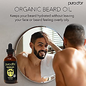 PURA D'OR Organic Beard Oil (4oz / 118mL) 100% Pure - USDA Certified - Natural Leave-In Conditioner, Argan & Jojoba Oil - Mustache Care & Maintenance, Increase Softness & Strength (Packaging may vary)
