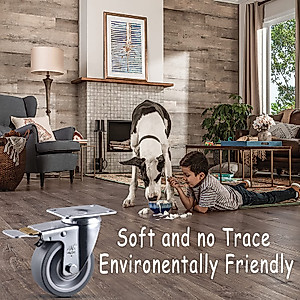 4 Inch Castets Set of 4 Heavy Duty Caster Wheels with Brake 2200Lbs Swivel TPR Rubber Wheel Silent Castor Locking Industrial Plate Casters Wheels for Cart Furniture Workbench, 4 Brake