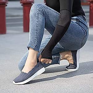 Puxowe Women's Casual Slip on Walking Flat Shoes-Lightweight Low-Top Knit Loafer Sneaker Deep Gray Size 5.5 US