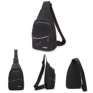 LaliBuBB Waterproof Sling Bag for Men and Women, Crossbody Bag with Headphone Hole, One Shoulder Chest Backpack for Traveling, Hiking, Camping (Black)