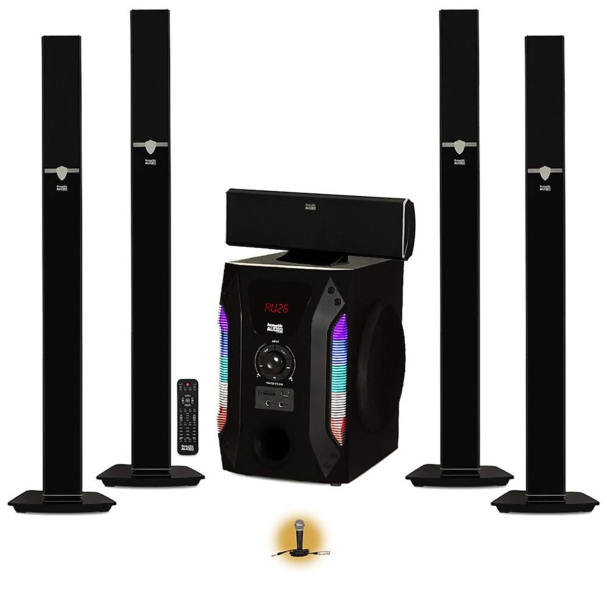 Acoustic Audio AAT1003 Bluetooth Tower 5.1 Speaker System with Mic and Powered Subwoofer