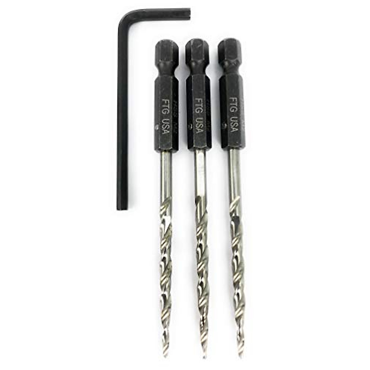 FTG USA Replacement Tapered Countersink Drill Bit Set 3 Pc (#4) 7/64" Countersink Bit Same Size Bit Replacement Only, Countersink Replacement Drill Bit FTG Maximum Torque Wood Bits Secured with Pin