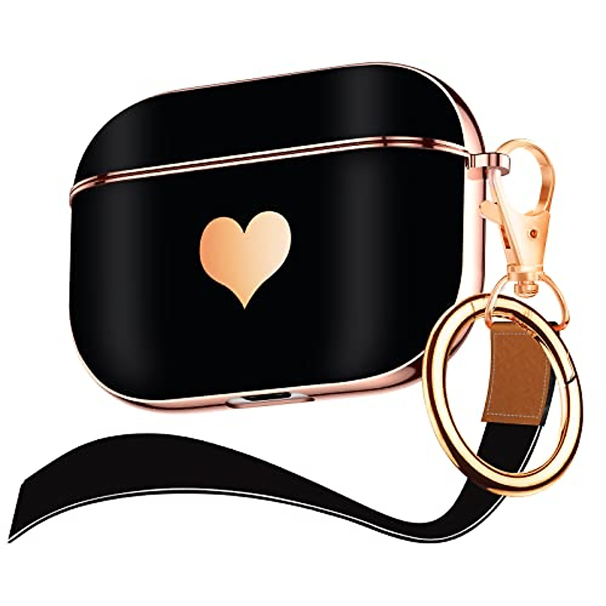 Maxjoy Airpods Pro 2 Case Cover,Cute Electroplating with Gold Heart Pattern with Lanyard Shockproof Cover for Girls Woman Airpods Pro 2 Generation Case-Black