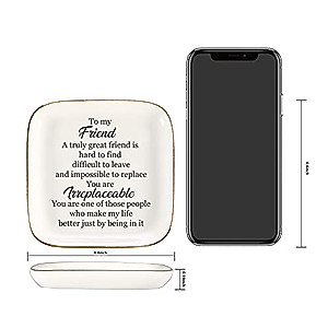 Scwhousi True Frienship Gifts for Women Female Birthday Ceramic Ring Dish Jewelry Tray-A Truely Great Friend is Hard to Find,Difficult to Leave and Impossible to Replace