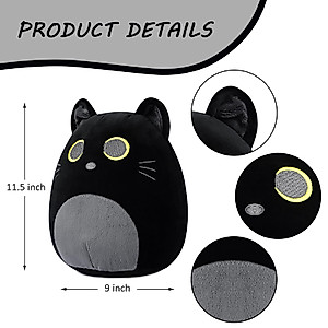 Eukynlre Black Cat Plush Pillows, Black Cat Stuffed Animals, Cute Cat Plushie Toy, Soft Black Cat Pillow Plush, Present for Kids Boys Girls Christmas Birthday (11.5 inches, Black Cat)