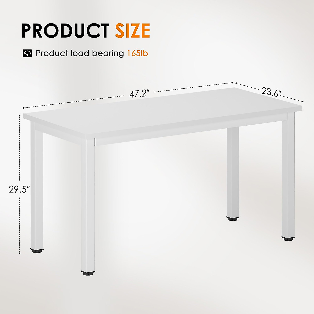 DlandHome 47 inches Medium Computer Desk, Home Composite Wood Board Desk, Decent and Steady Home Office School Desk/Workstation/Table, BS1-120WW White and White Legs, 1 Pack