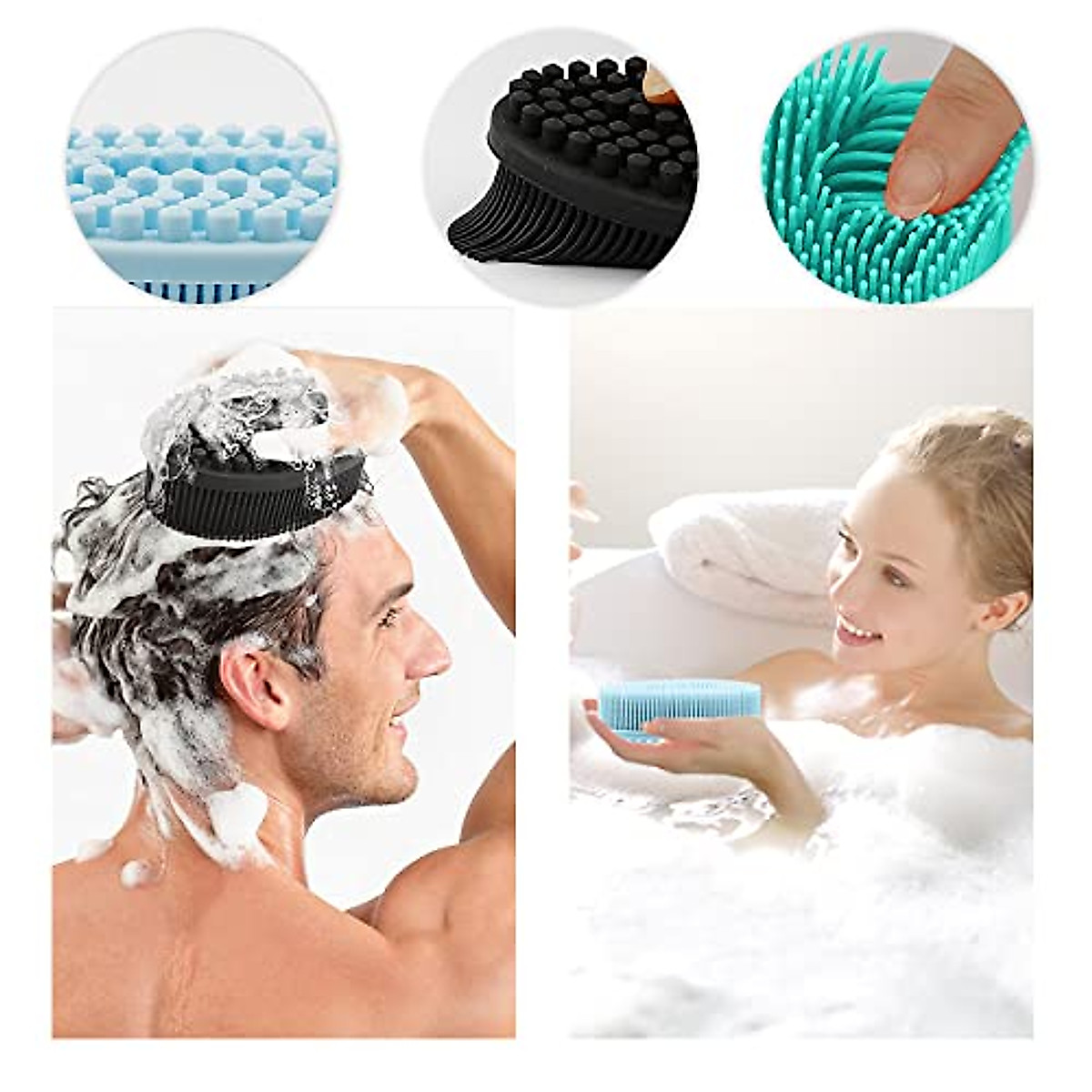 3 Pack Silicone Body Scrubber, Soft Silicone Loofah Exfoliating Body Scrubber, Silicone Body Brush Bath Shower Scrubber for Body, 2 in 1 Bath and Shampoo Wash Brush for Skin Exfoliation Men Women Kid