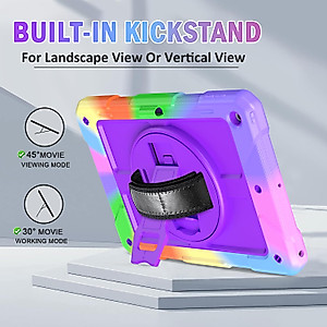 BMOUO Case for iPad 9th Generation Case, iPad 8th/7th Generation Case, iPad 10.2 Case, Shockproof Rotating Stand Hand Strap Kids Case for iPad 10.2" 2021/2020/2019 - Purple