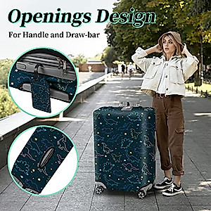 Luggage Cover Suitcase Protector Plus 1 Luggage Tag, Dinosaurs Space Travel Suitcase Cover Suitable for 22-24 inch Luggage (M) with Concealed Zipper Washable Elastic Cloth Dustproof Anti-Scratch