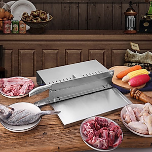 Meat Slicer Bone Cutter 20in，Manual Ribs Chopper for Chicken Fish or Beef，Stainless Steel Frozen Meat Slicer with Food Tray