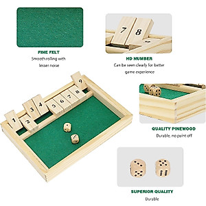 Win SPORTS Wooden Shut The Box Game - Dice Game 2 Player,Board Game,Classics Tabletop Version,Popular Pub Game,Math,Travel for Kids #9