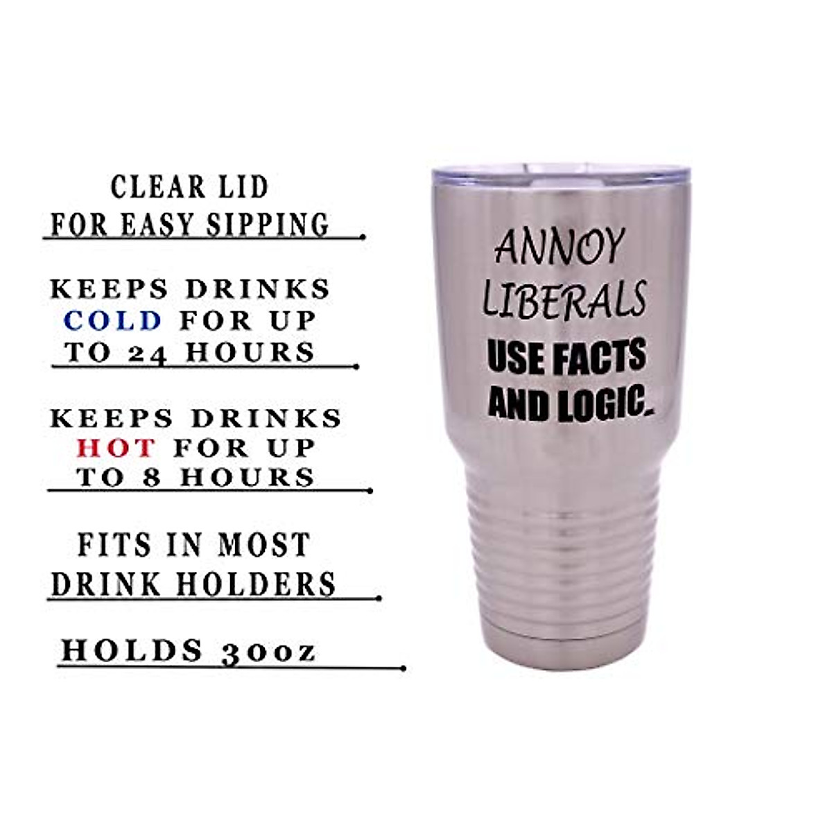 Funny Annoy Liberals Use Facts Large Stainless Steel Travel Tumbler Mug Cup Conservative Or Republican