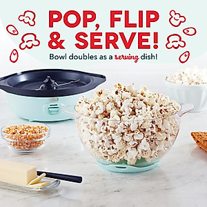 DASH SmartStore™ Stirring Popcorn Maker, 3QT Hot Oil Electric Popcorn Machine with Clear Bowl, 12 Cups - Aqua