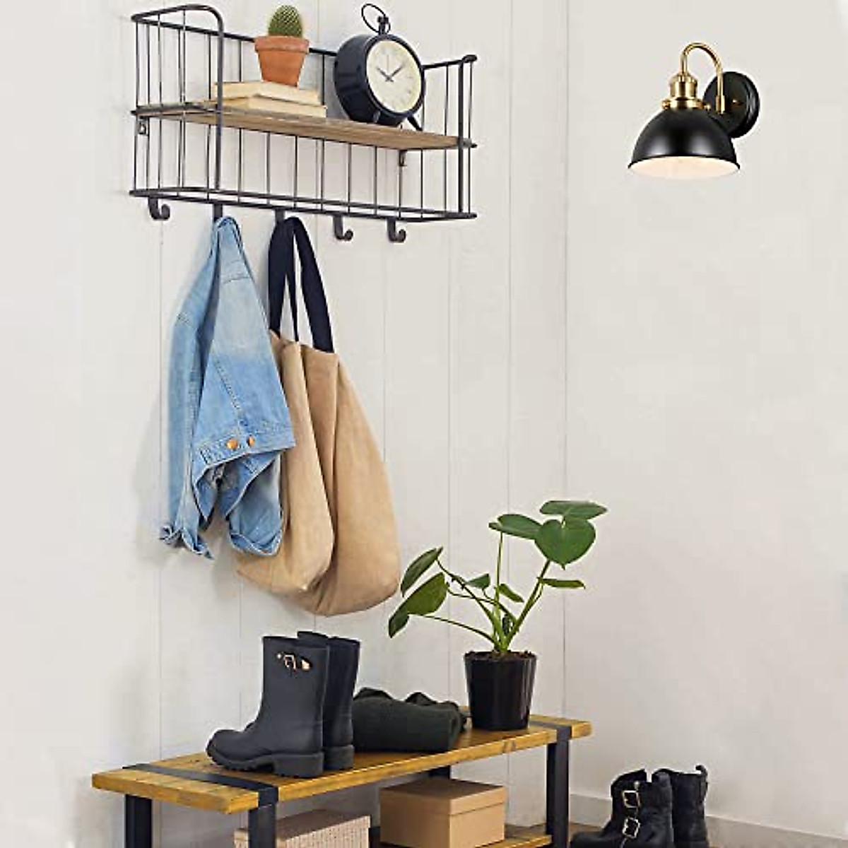 Design House 588293-BGD Savannah Farmhouse 1-Light Indoor Dimmable Wall Light Matte Black Metal Shade for Hallway Foyer Kitchen, Matte Black and Satin Gold