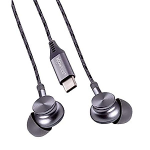 BoomPods Digibuds USB-C Headphones - Best in-Ear Digital Earbuds with USBC Type Connector, Fabric Braided Cable, Sweatproof, Wired Inline Controls for Seamless Entertainment (Graphite)