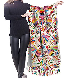 QBahoe Mexican Floral Ethnic Art Birds Paisley Cashmere Scarf For Women Men Lightweight Oversized Fashion Soft Winter Scarves Fringe Shawl Wrap