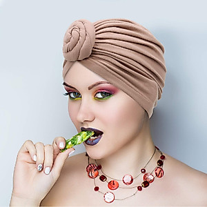 SATINIOR 3 Pieces African Turban for Women Knot Pre-Tied Bonnet Beanie Cap Headwrap (Black, Blue, Khaki)