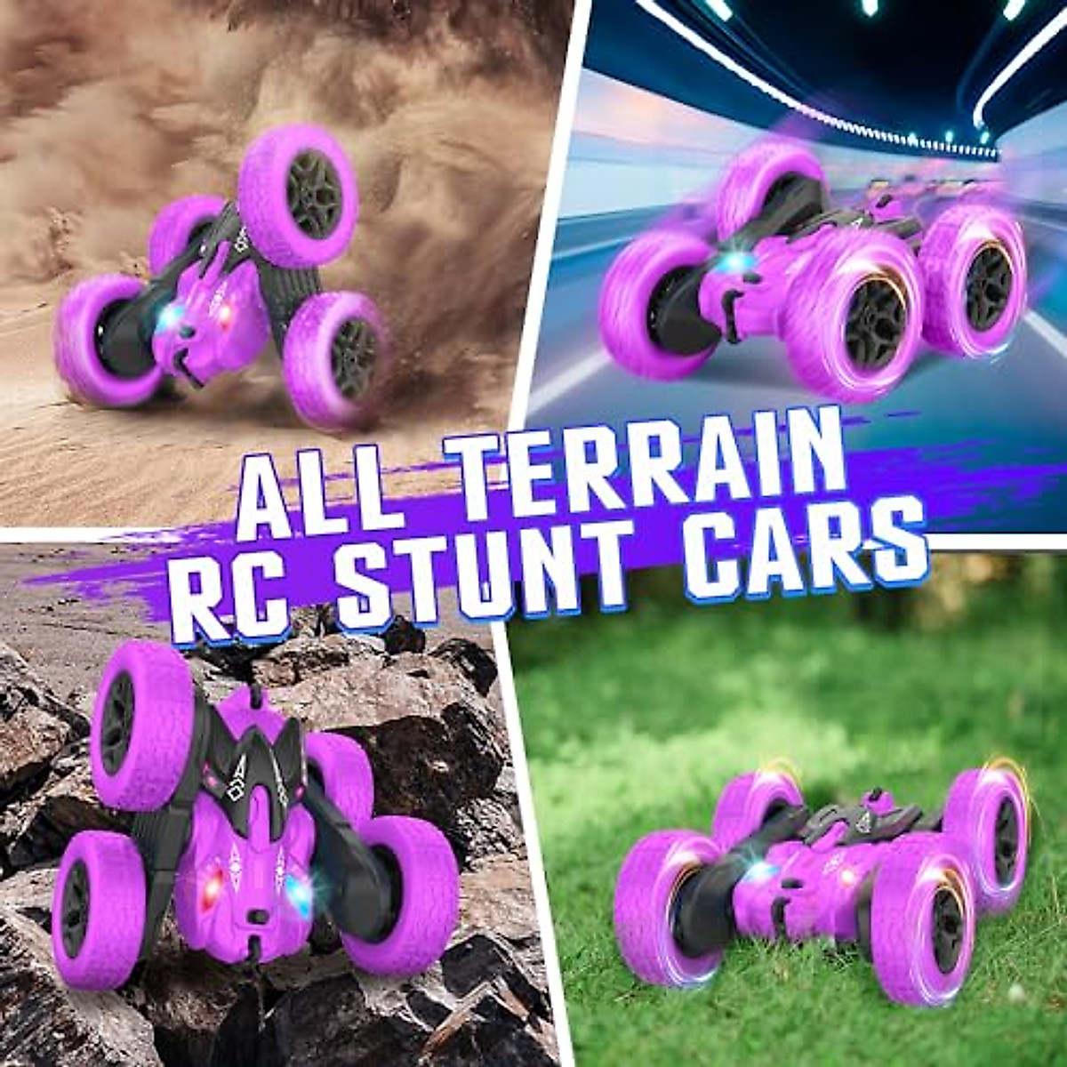 Terucle Remote Control Car, RC Cars Stunt RC Car Toys Double-Sided 360° Rotating Headlights Upgraded 4WD Rc Drift Truck Fast and Flips Kid Toys for Boys 8-12 Year Old (Purple)