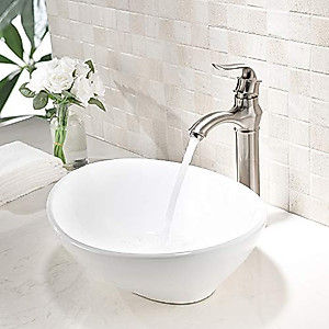 Oval Bathroom Vessel Sink and Faucet Combo -HLBLFY 16"x13" Above Counter White Ceramic Porcelain Ceramic Bathroom Vessel Sink,with Brushed Nickel Single Lever Faucet Matching Pop Up Drain Combo