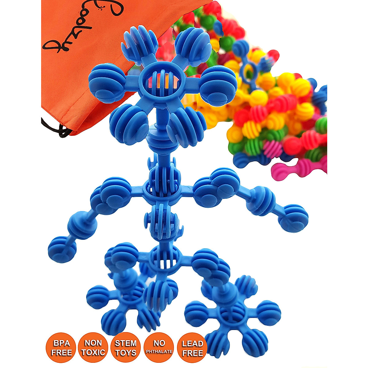 Skoolzy Rainbow Star Flex Building Toys 90 Piece Jumbo Set, STEM Building Blocks for Kids Ages 4-8, Tinker Toys for Classroom Bins