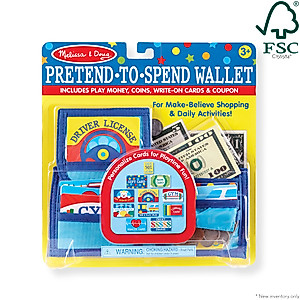 Melissa & Doug Pretend-to-Spend Toy Wallet With Play Money and Cards (45 pcs), Blue - FSC Certified